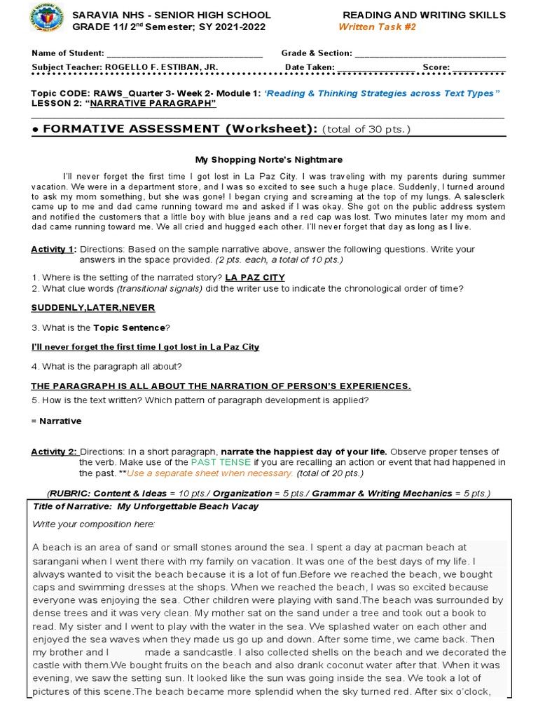 FORMATIVE ASSESSMENT (Worksheet) :: (Total of 30 PTS.) | PDF