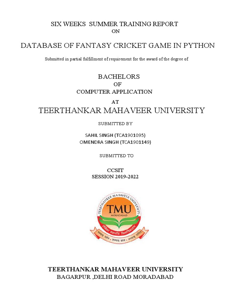 Teerthankar Mahaveer University: Database of Fantasy Cricket Game in Python | PDF | Python ...