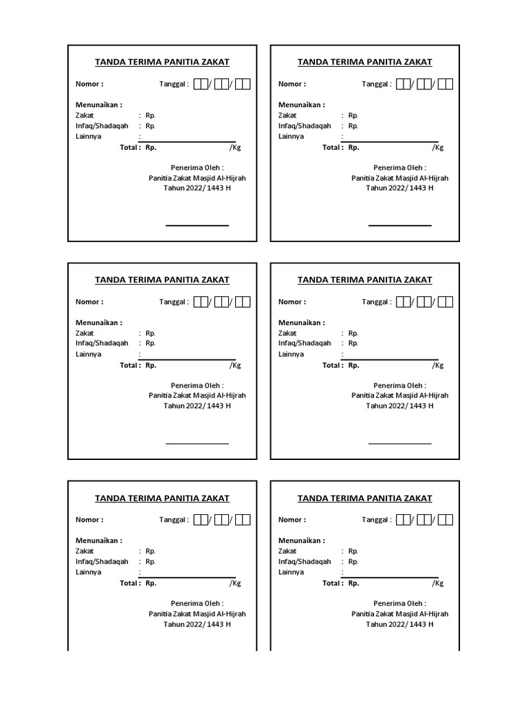 Tanda Terima Panitia Zakat | PDF