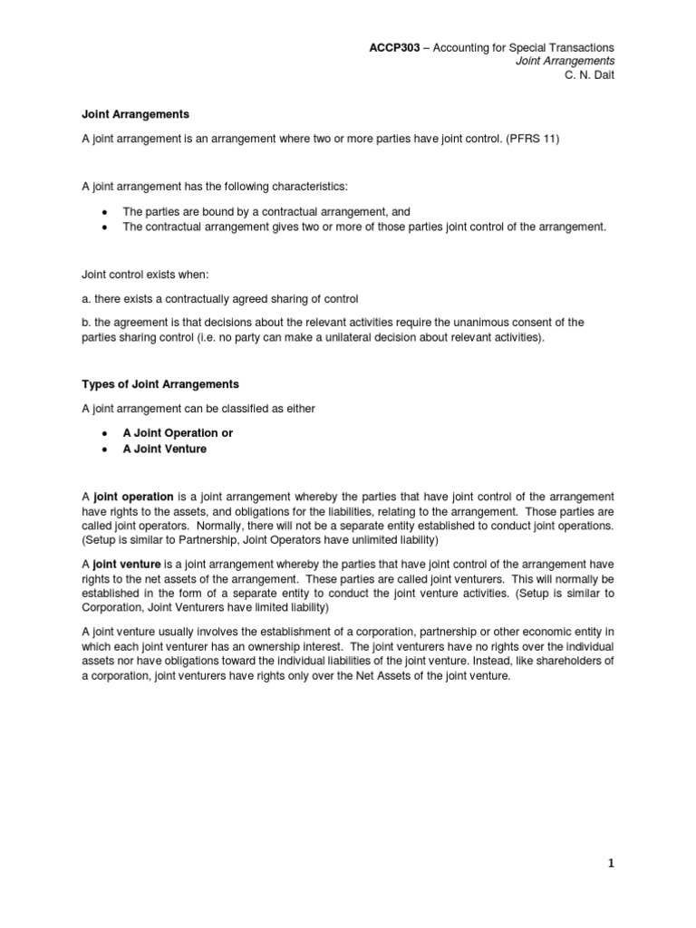 Joint Arrangements Lecture Handout | PDF | Equity (Finance) | Book Value