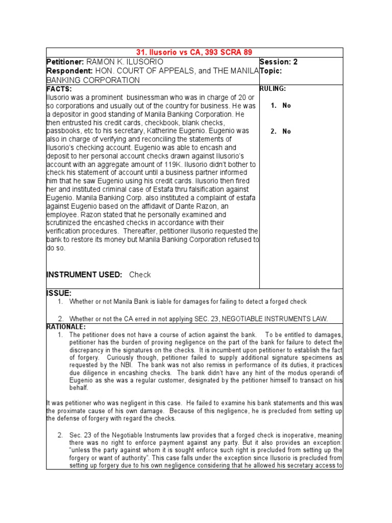 Banking Corporation: Petitioner: RAMON K. ILUSORIO Respondent: Hon ...