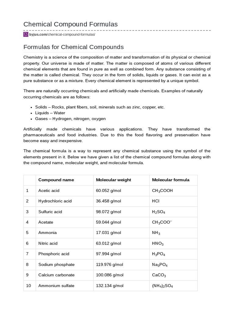 Chemical Compound Formulas | Download Free PDF | Chemical Substances ...