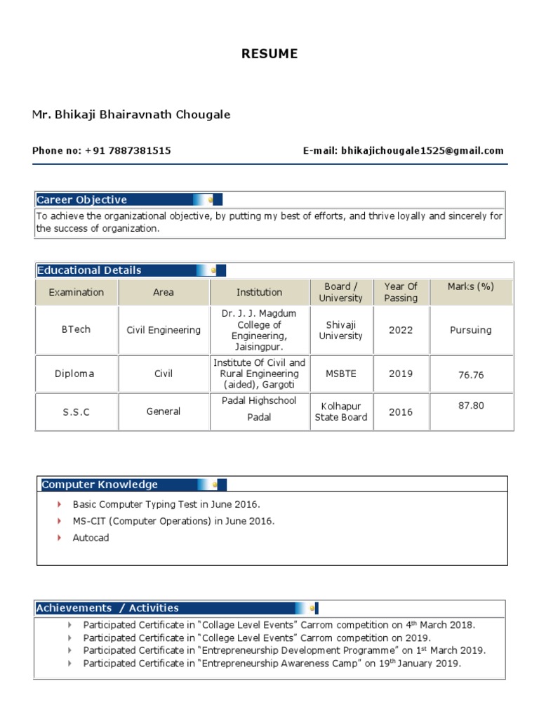 A Well-Rounded Resume: Educational Qualifications, Work Experience ...