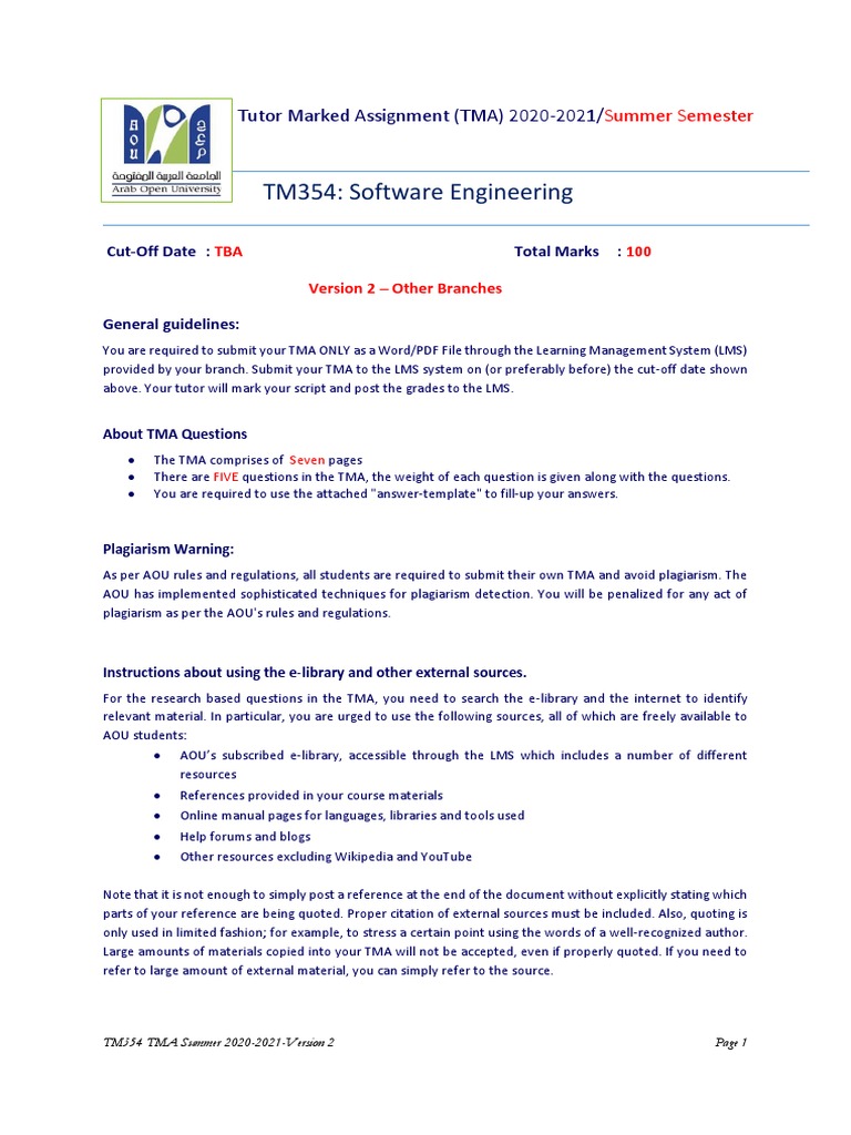 Version 2-Other Branches-TM354-TMA-Summer 2020-2021 | PDF | Use Case | System
