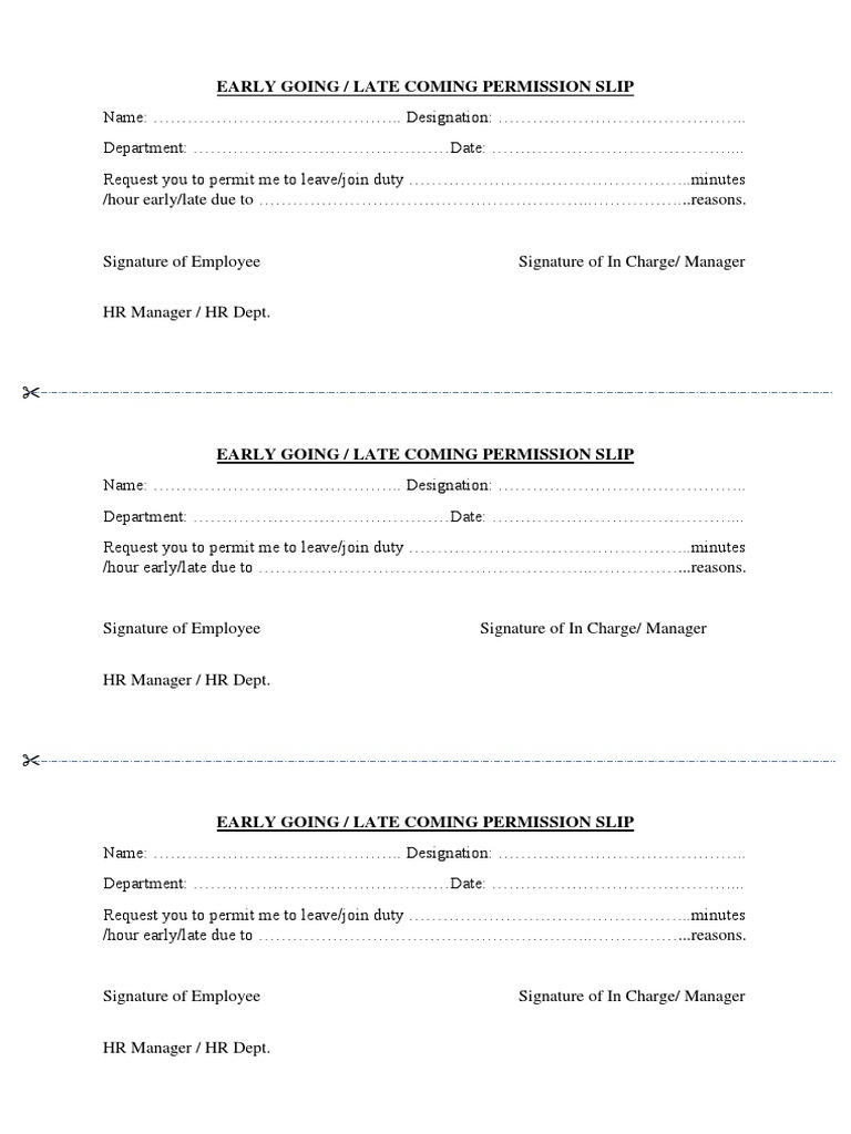 Early Leave Permission Slip Template | PDF