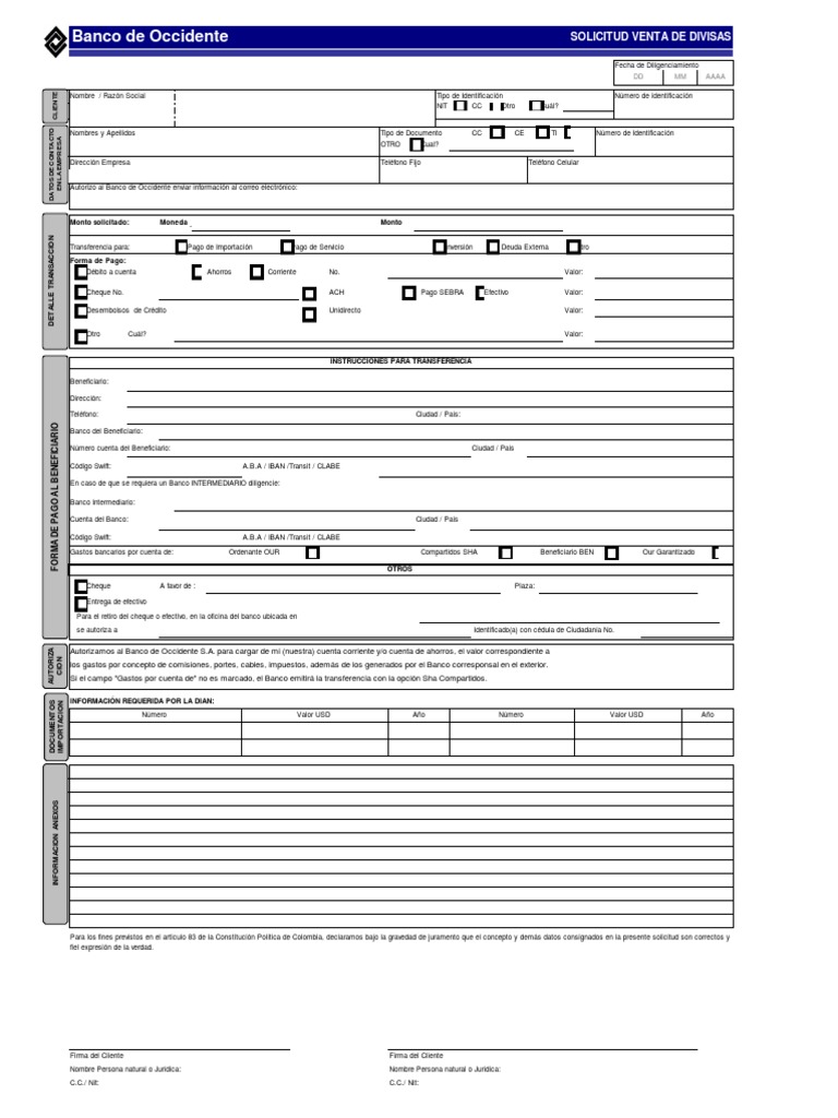 Formato Solicitud Venta Divisas | PDF | Bancos | Moneda