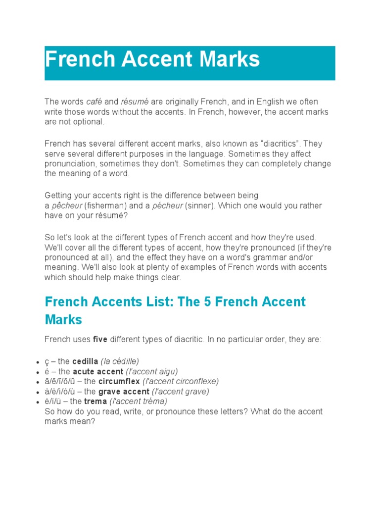French Accent Marks | PDF | Latin Script | Orthography