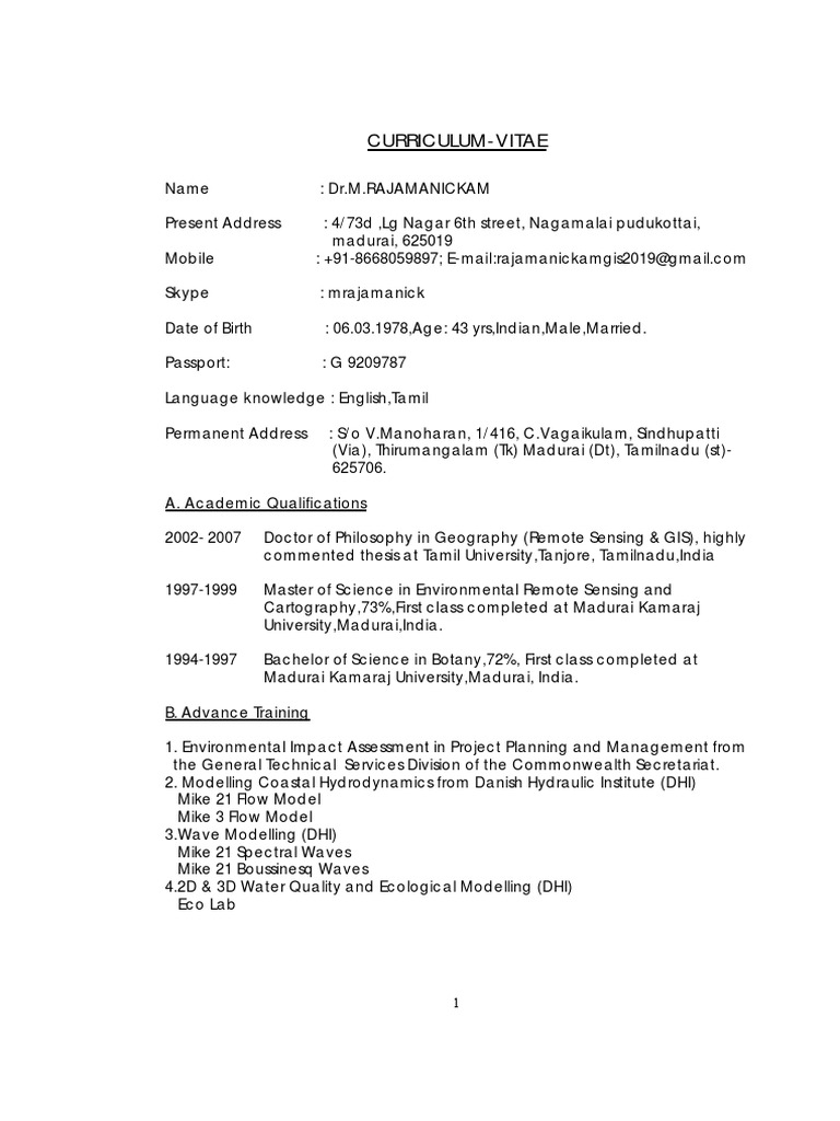 Dr.M.Rajamanickam CV - PJ | PDF | Geographic Information System | Arc Gis
