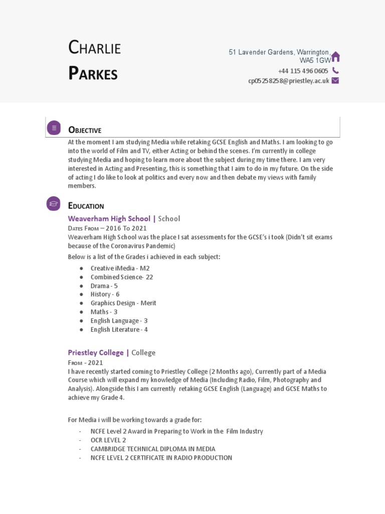 LEVEL 2 CV - Charlie Parkes | PDF