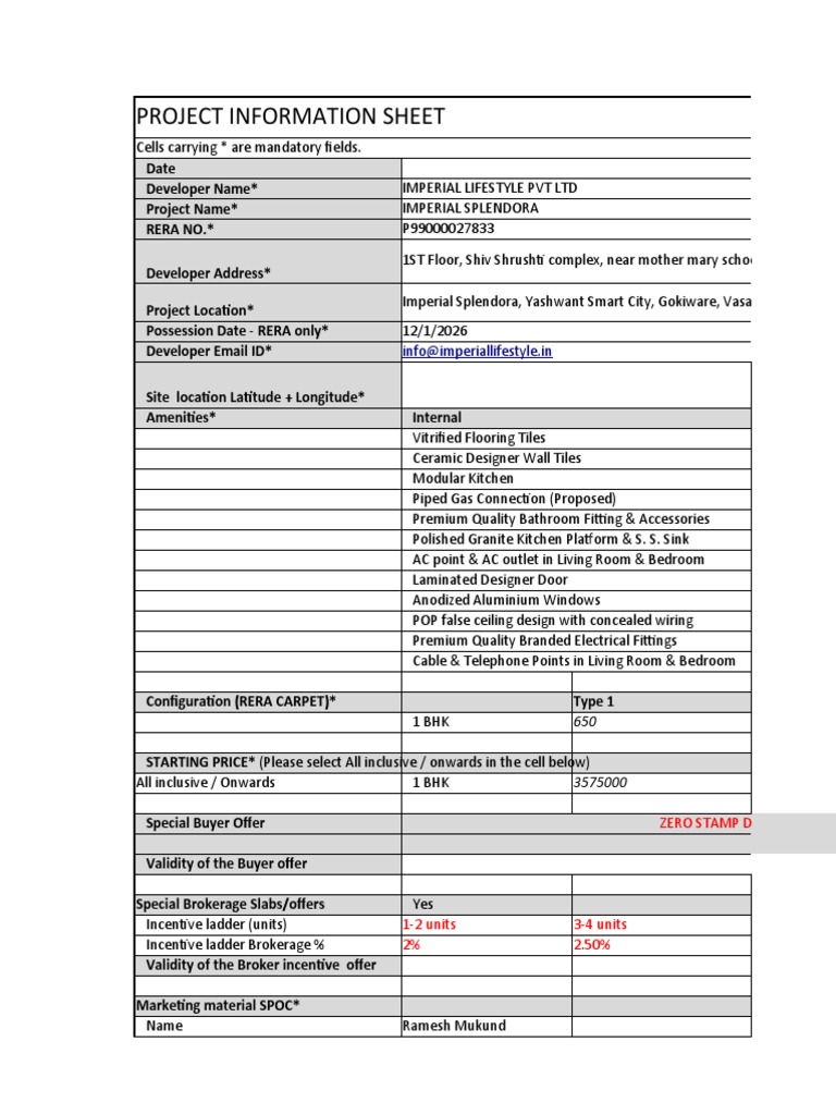 Project Information Sheet: Info@imperiallifestyle - in | PDF