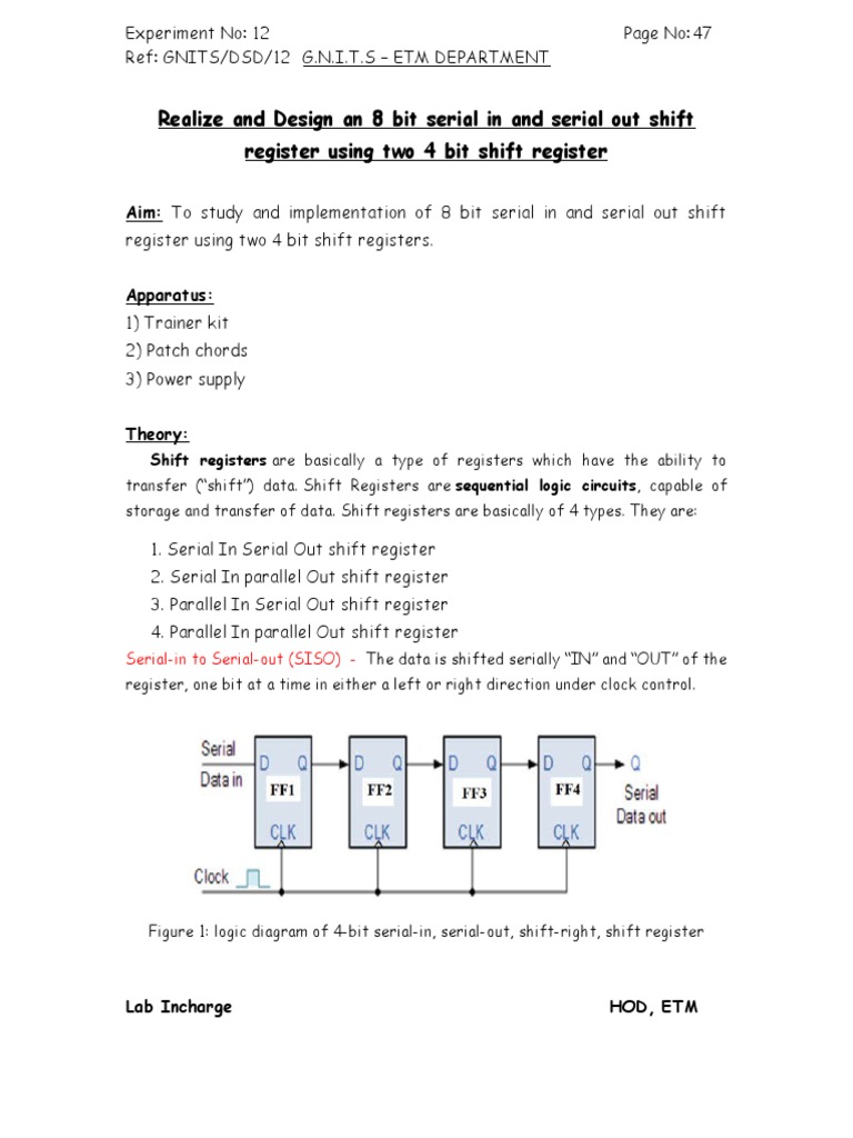 Realize and Design An 8 Bit Serial in and Serial Out Shift Register ...