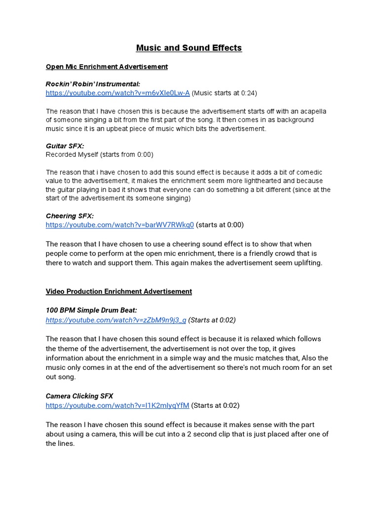 Music and Sound Effects | PDF