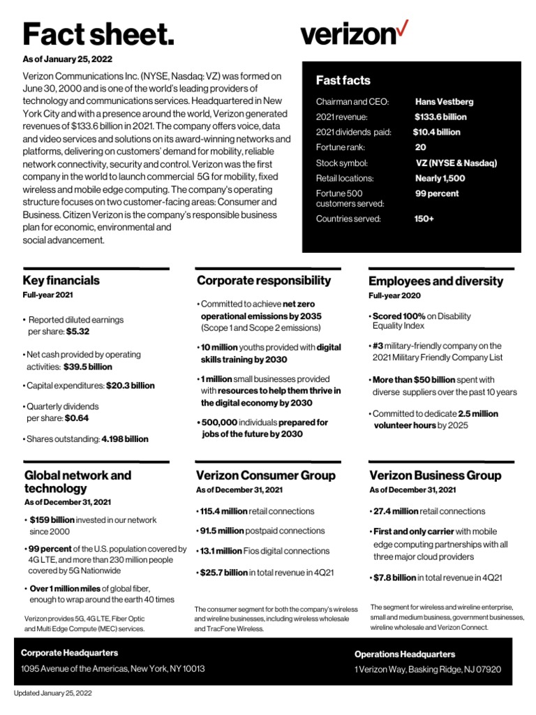 Verizon Fact Sheet | PDF | Verizon Communications | 4 G
