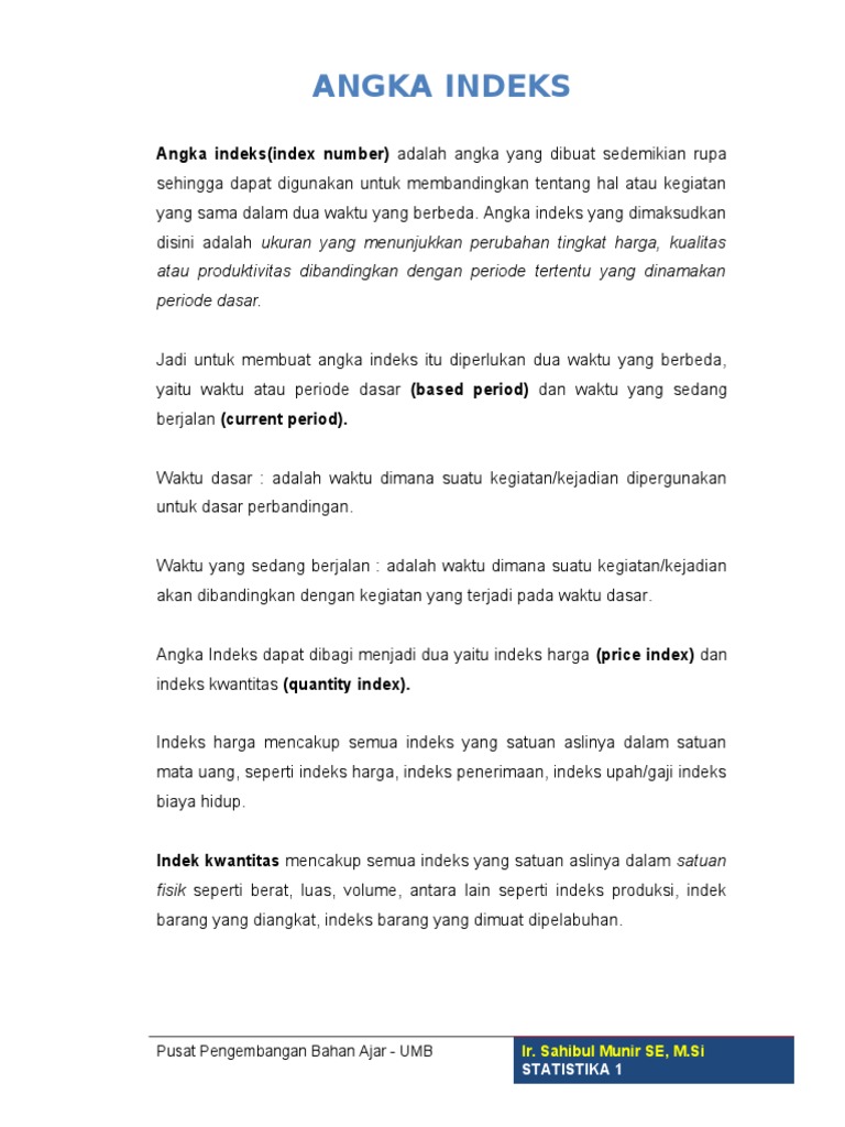 Jenis dan Metode Angka Indeks Harga | PDF