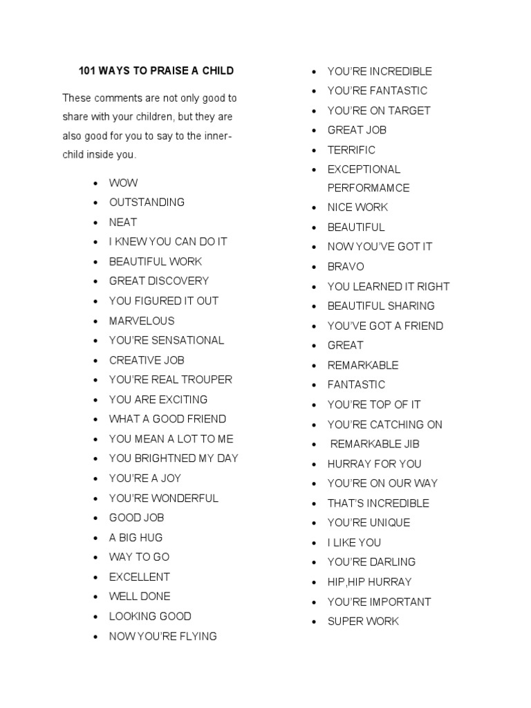 101 Ways to Praise Your Child | PDF