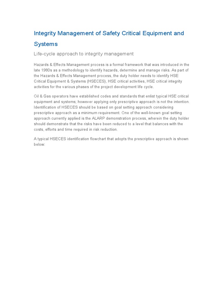 Safety Critical Equipment Integrity Management | PDF | Quality ...