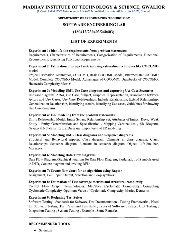 List of Experiments | PDF