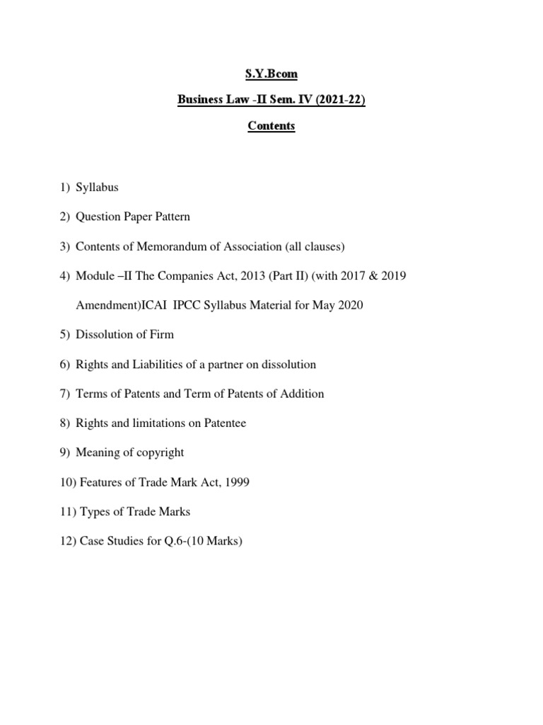 Business Law-II Sem-IV (2021-22) Study Material | PDF | Assignment (Law ...