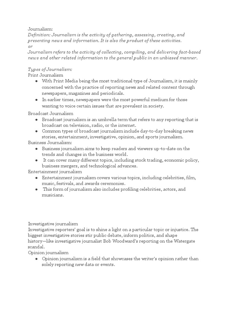 Introduction To Journalism Notes | PDF | Journalism | News