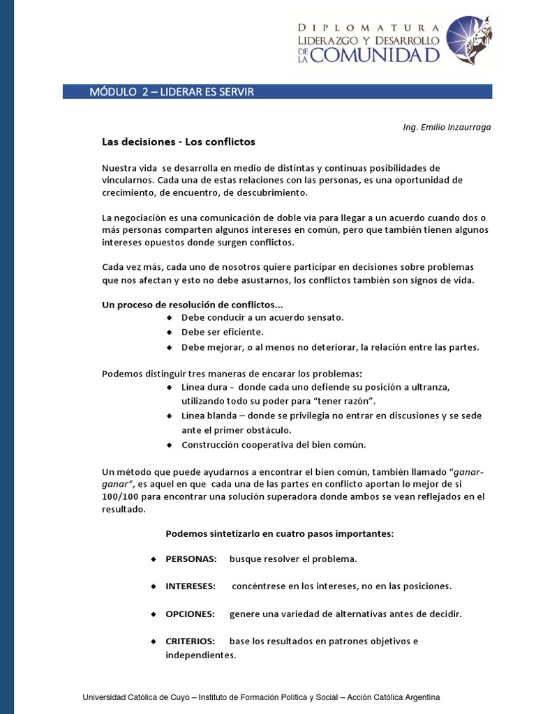 DLDC 2 - Las Decisiones - Los Conflictos | PDF | Negociación | Realidad
