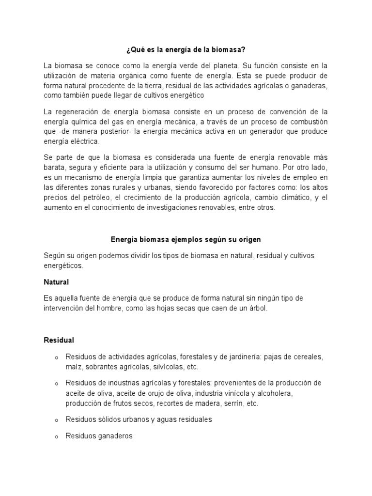 Energía Biomasa | PDF | Biomasa | Energía renovable