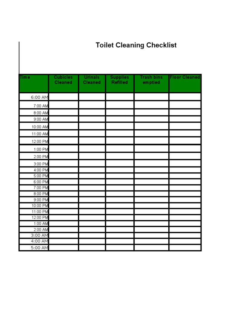 Daily Toilet Cleaning Checklist | PDF | Waste Treatment Technology ...