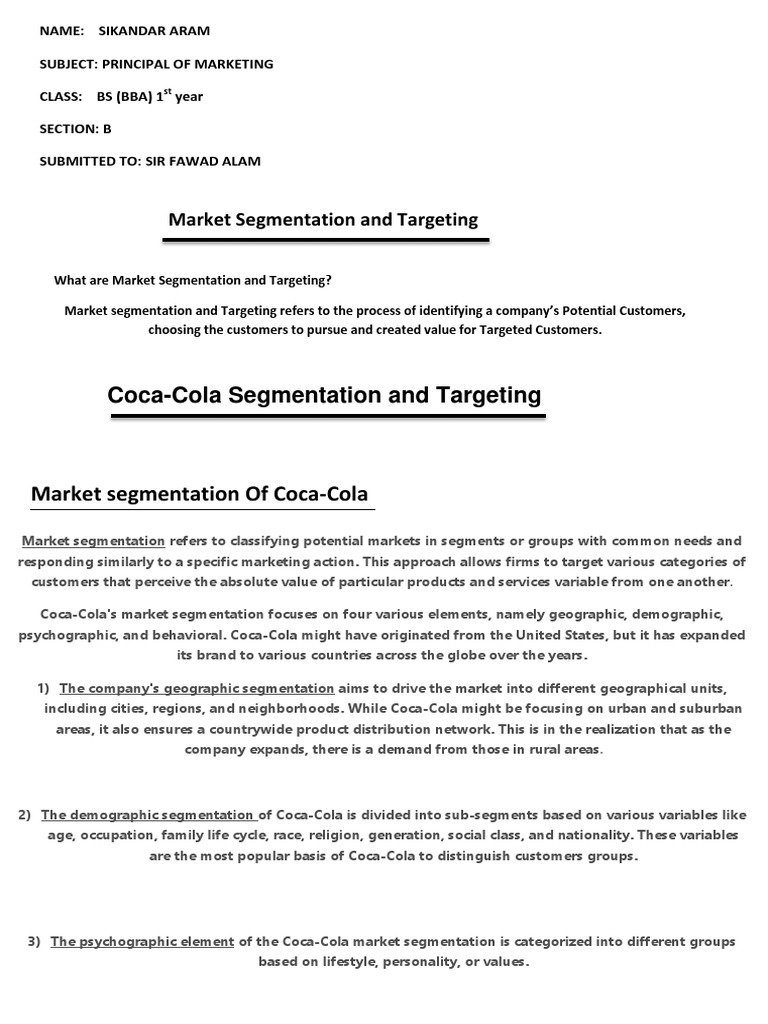 Coca-Cola Segmentation and Targeting | PDF | Market Segmentation ...