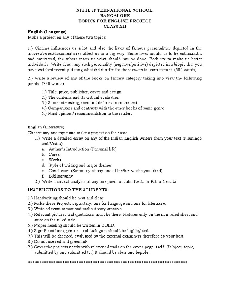 Grade 12 English Projects | PDF