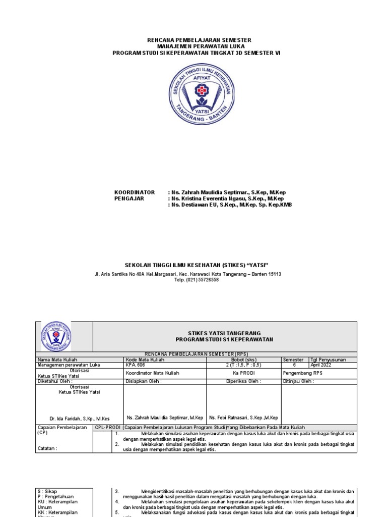 RPS Manajemen Luka Tk. 3C SMT 6 | PDF