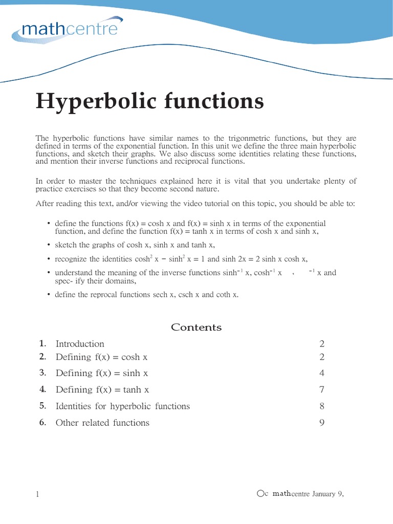 Hyperbolic Functions | PDF | Trigonometric Functions | Mathematical Objects Hyperbolic Functions | PDF | Trigonometric Functions | Mathematical Objects