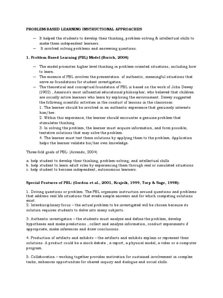 Problem-Based Learning Instructional Approaches | PDF | Inquiry Based ...