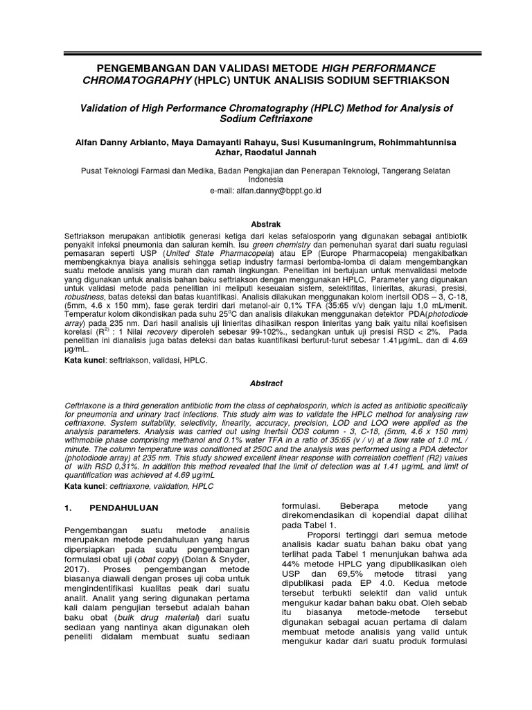 Validasi HPLC Seftriakson | PDF