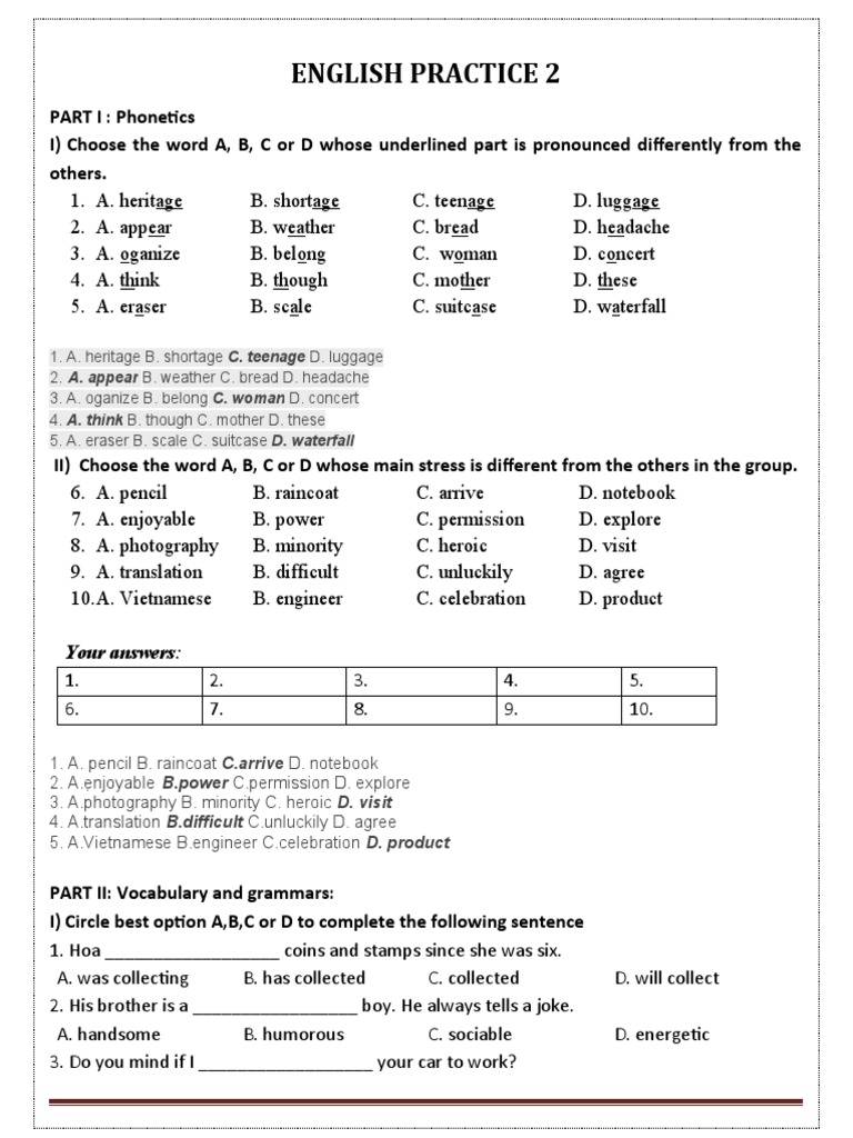 English Practice 2: Your Answers | PDF | Exhaust Gas