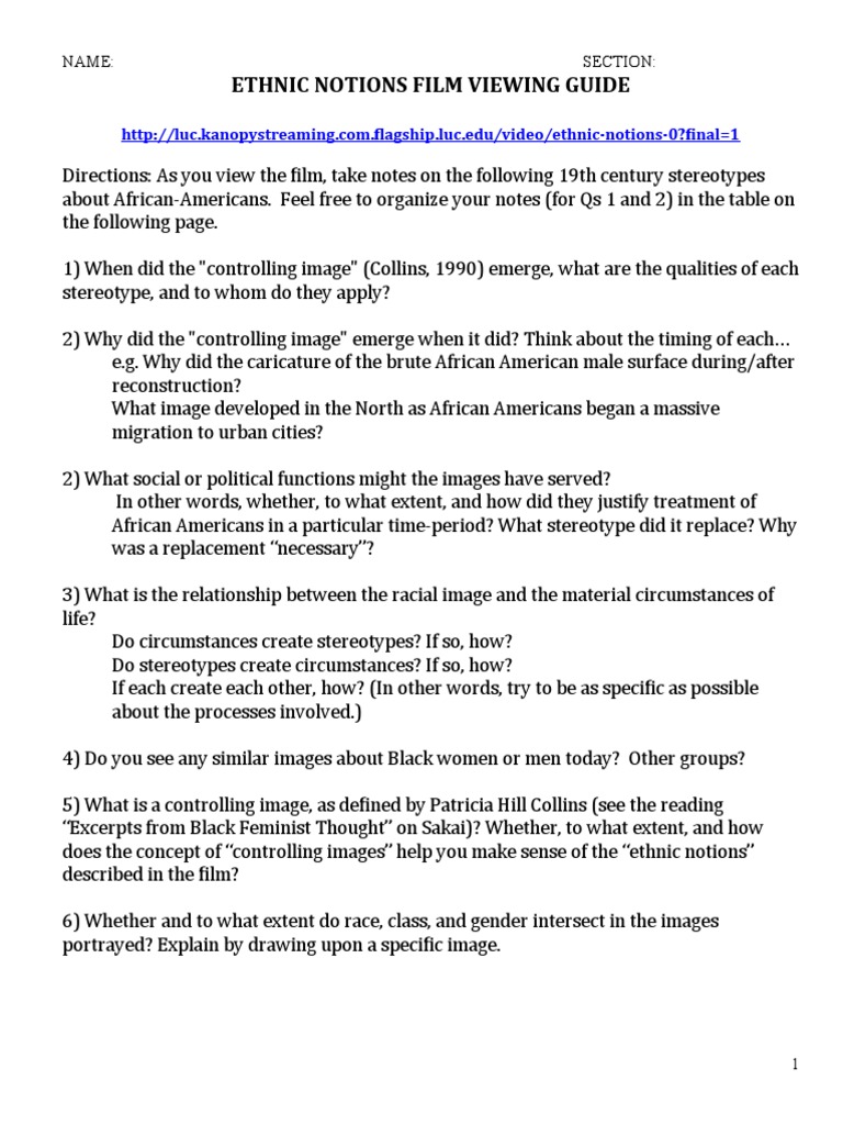 Ethnic Notions Film Study Guide | PDF | Stereotypes | Critical Theory