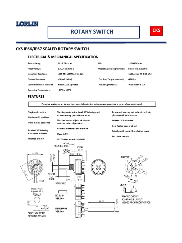 Cks Ip66/Ip67 Sealed Rotary Switch | PDF | Switch | Printed Circuit Board