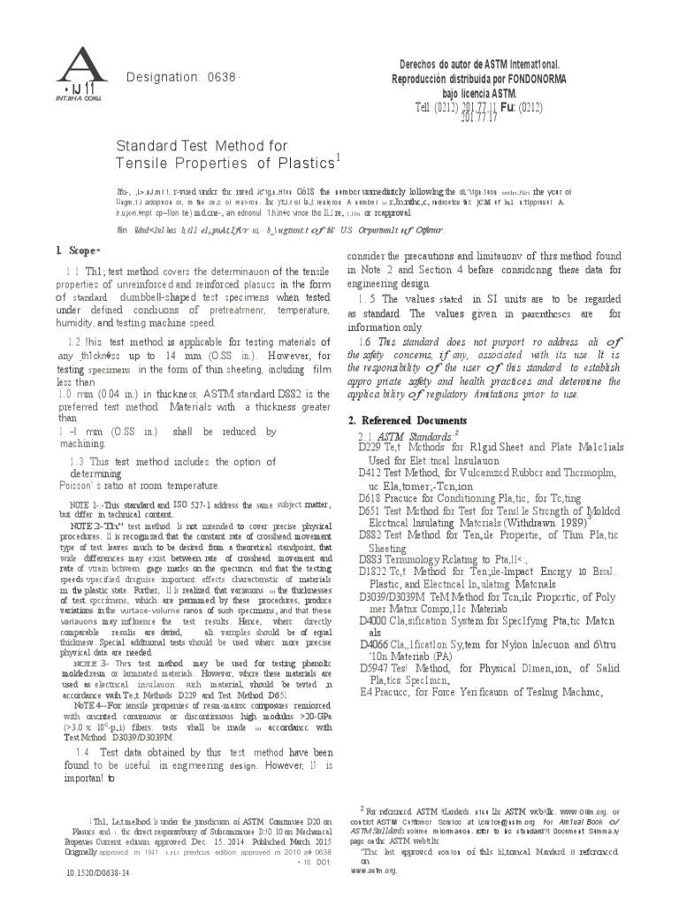 ASTM D638-2014 Standard Test Method For Tensile Properties of Plastics ...