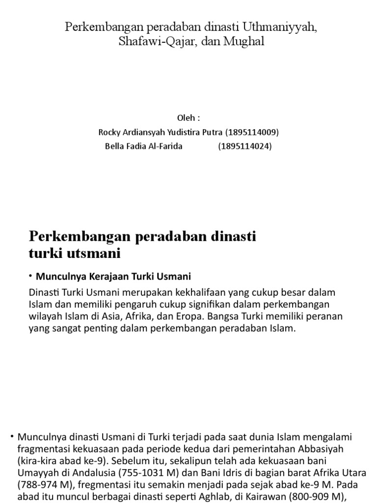 Perkembangan Peradaban Dinasti Uthmaniyyah, Shafawi-Qajar, Dan Mughal | PDF