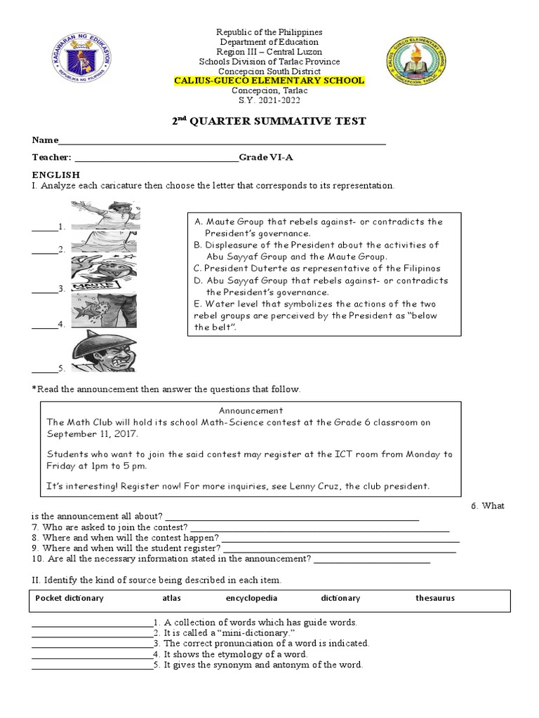 2nd Quarter Summative Test | PDF