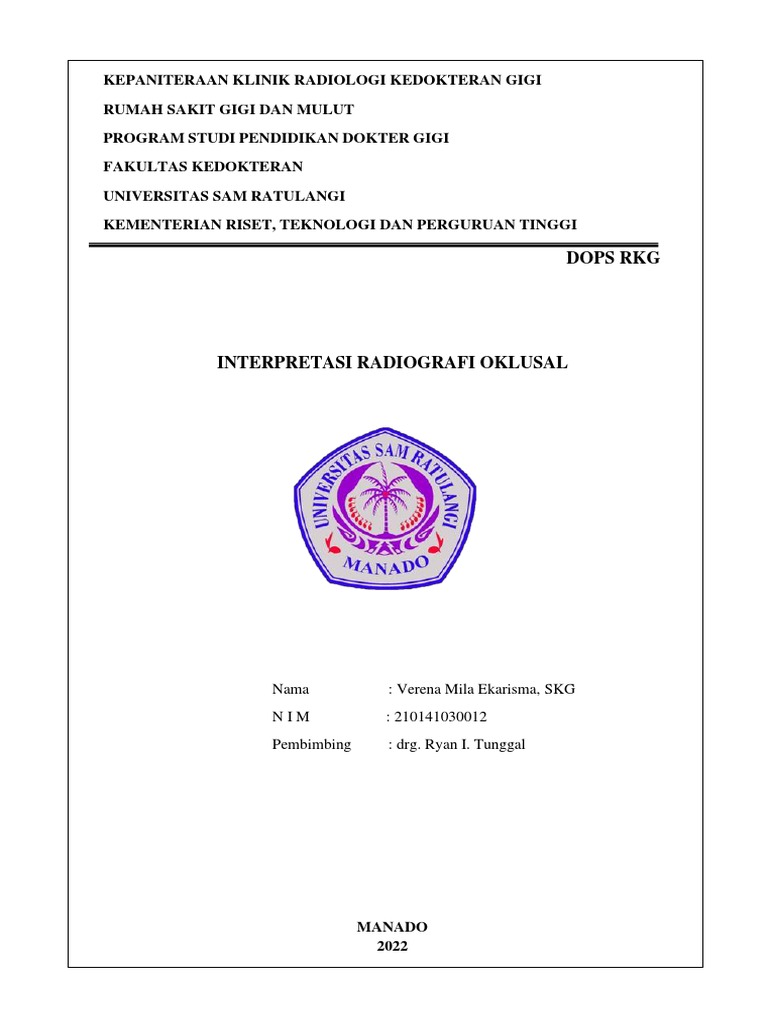 Laporan Resume Interpretasi Foto Radiografi Oklusal - Verena Mila Ekarisma - Nim. 210141030012 ...