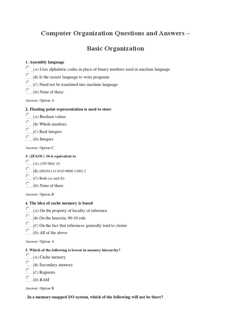 Computer Organization Questions and Answers - Basic Organization | Download Free PDF | Central ...