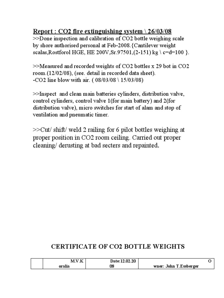 CO2 Cylinder Weighing Scale Report | PDF | Weight | Mass