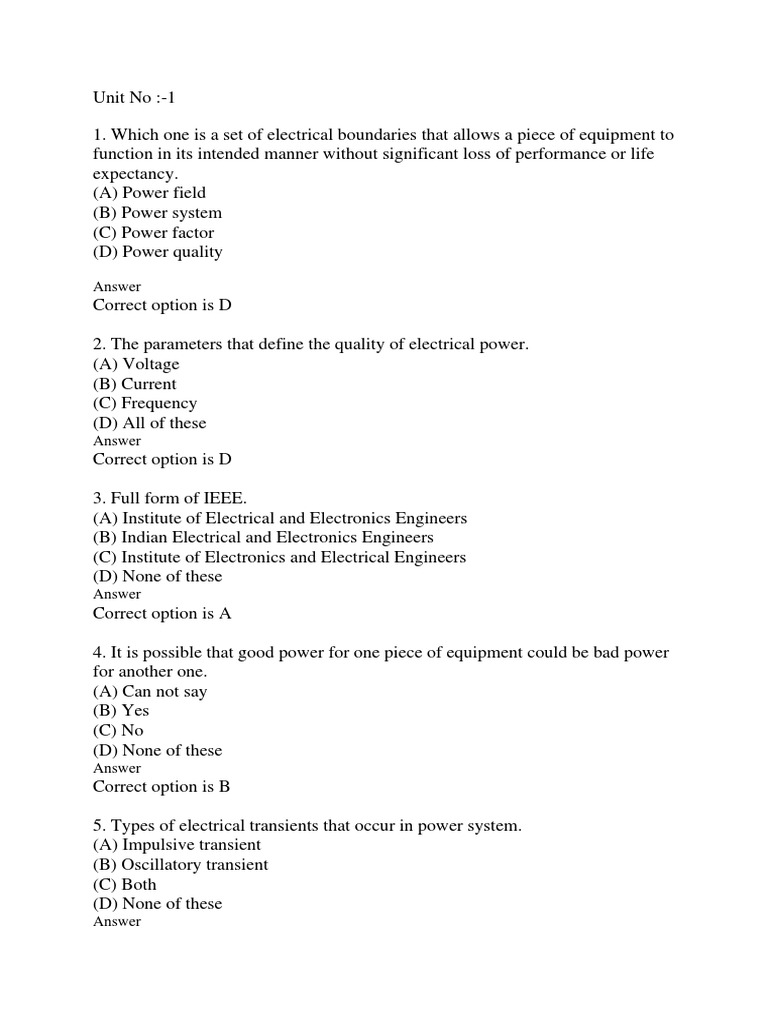 Power Quality MCQ Question and Answer | PDF | Amplitude | Ac Power