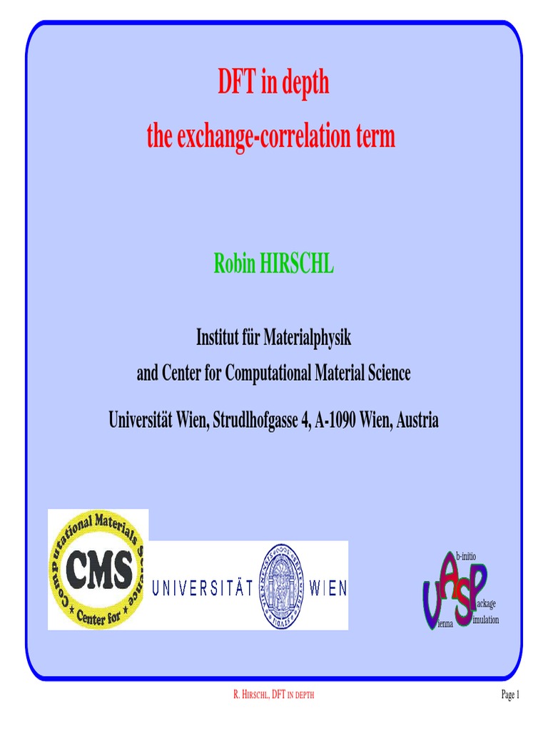 DFT in Depth The Exchange-Correlation Term: Robin Hirschl | PDF | Density Functional Theory ...