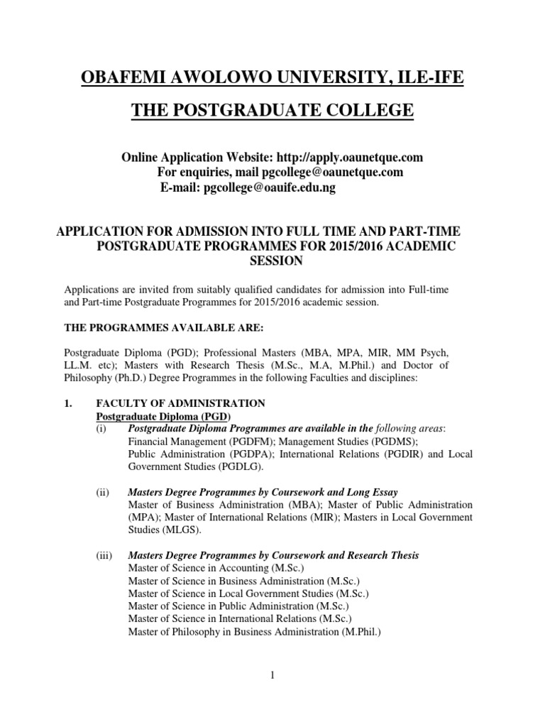 OAU Postgraduate Programmes Guide | PDF | Postgraduate Education ...