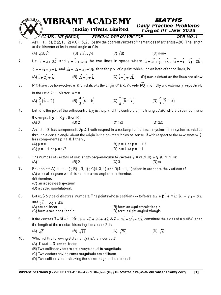 Vector DPP (1-10) 12th-2 VA | PDF | Rectangle | Linear Algebra