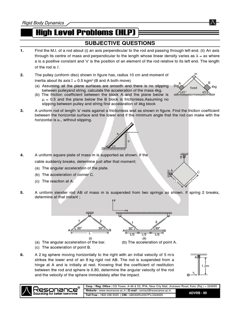 RBD HLP | PDF | Rotation Around A Fixed Axis | Force