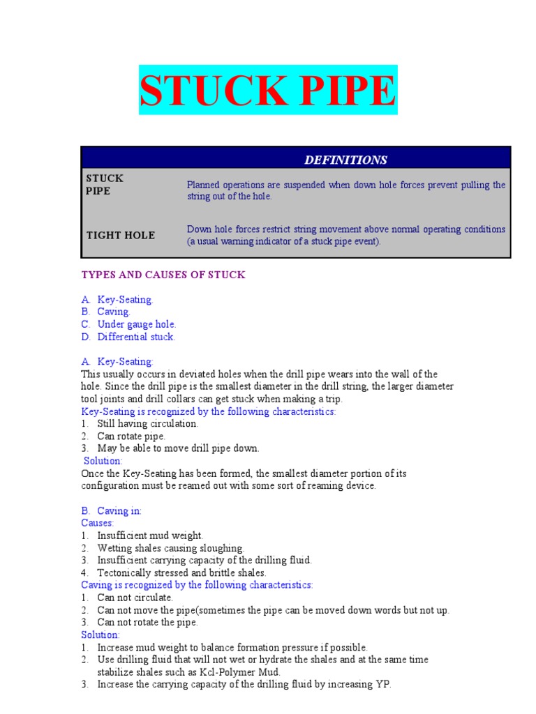 Stuck Pipe | PDF | Casing (Borehole) | Drilling Rig