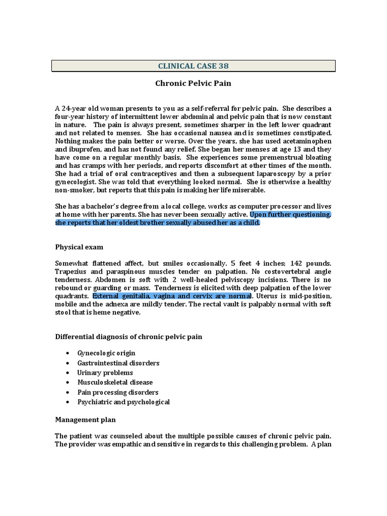 Clinical Case 38-Chronic Pelvic Pain | PDF | Pain | Clinical Medicine