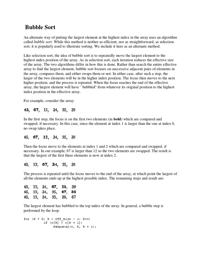 Bubble Sort: For (K 0 K X (K + 1) ) Swaparay (X, K, K + 1) | Download Free PDF | Array Data ...