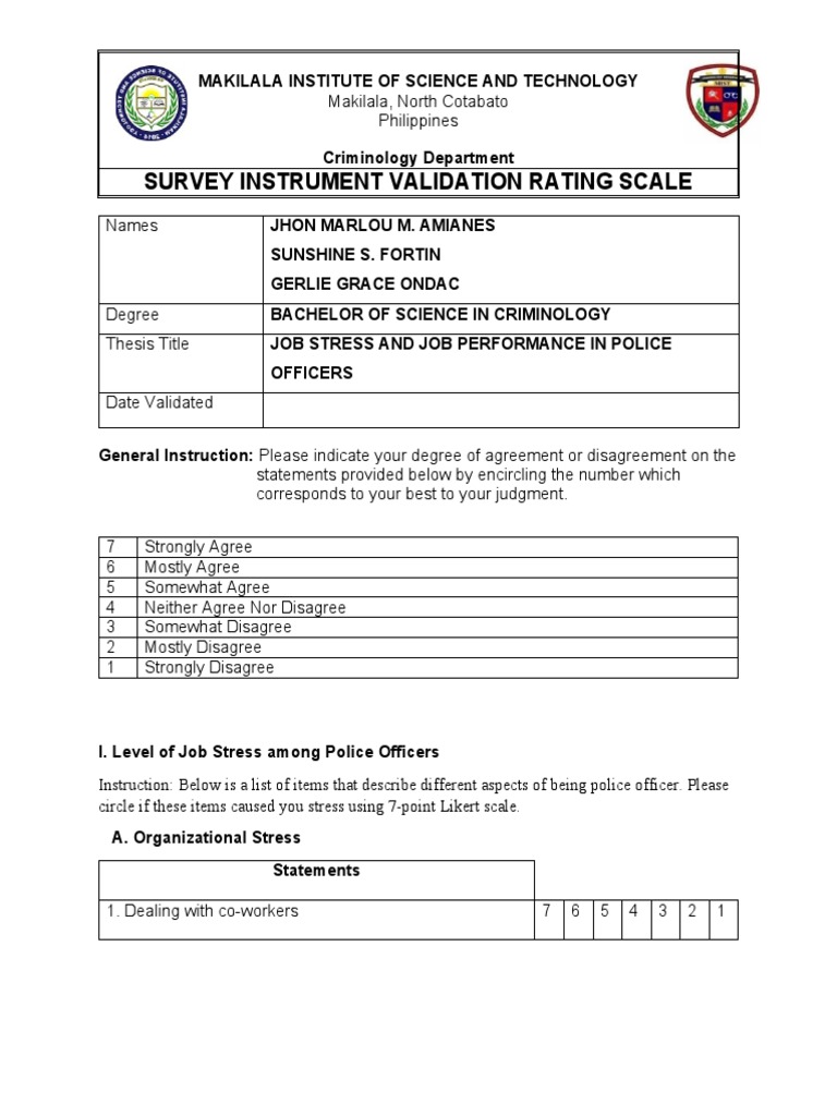 Survey Instrument Validation Rating Scale Pdf Cognitive Science Psychology